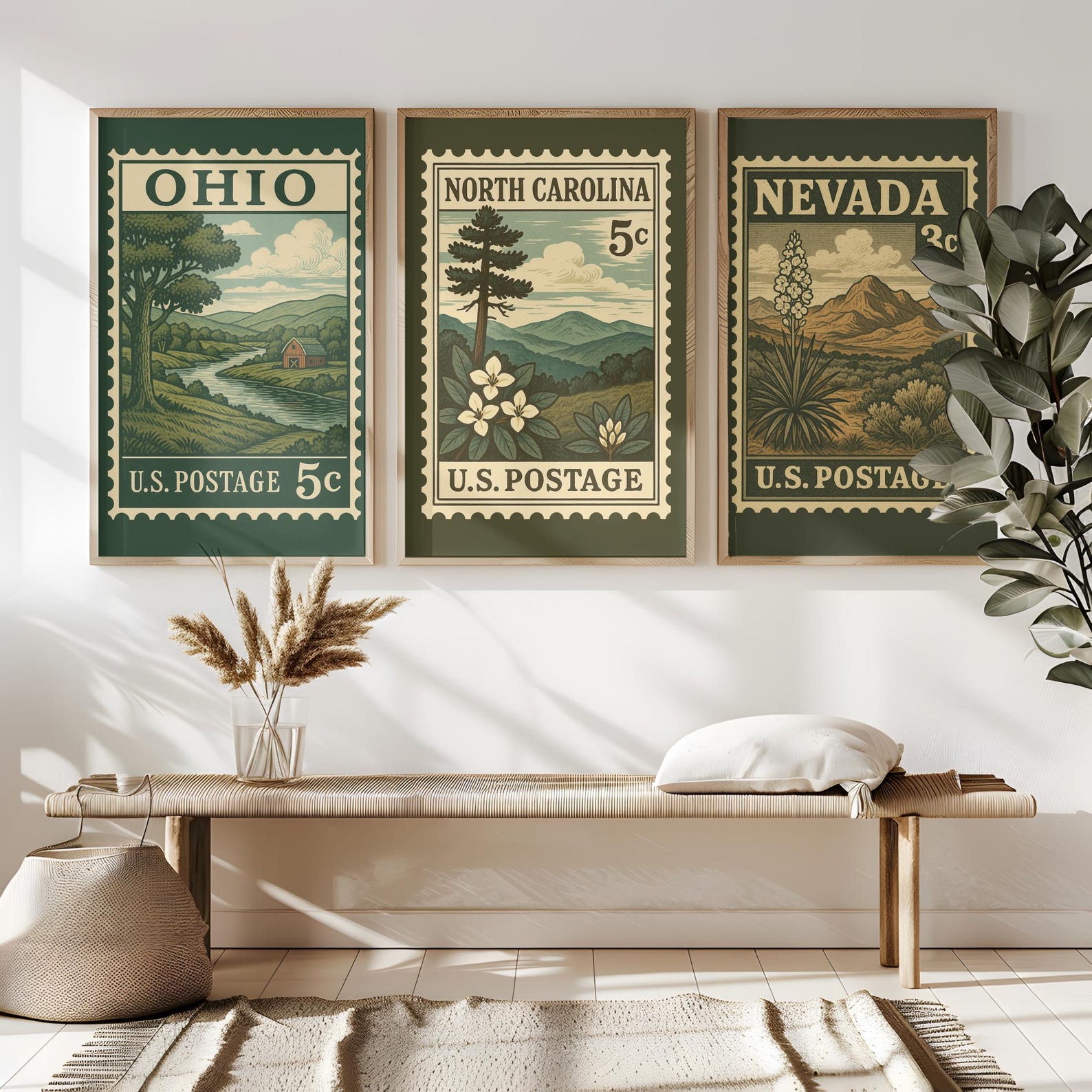 North Carolina Postage Stamp Print | US State Travel Poster | Retro ...