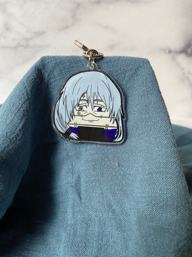 JJK Anime Silver Hair Villain Onigiri Acrylic With Resin Keychain - Etsy