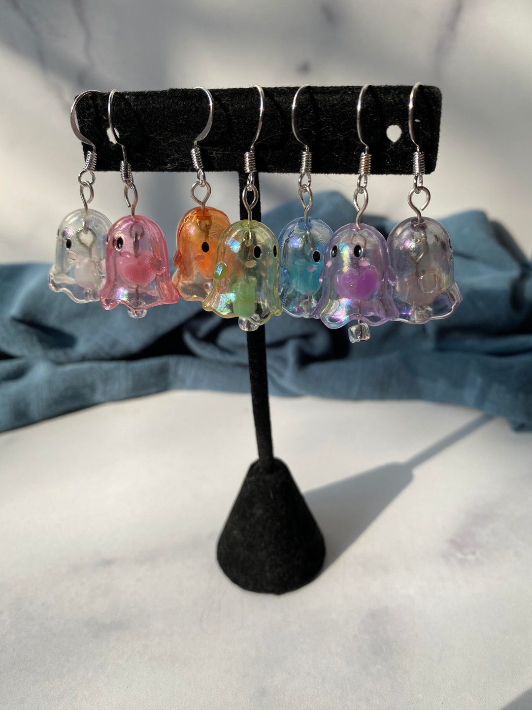 Acrylic Blushing Iridescent Multicolor Ghosts With Hearts Dangle ...