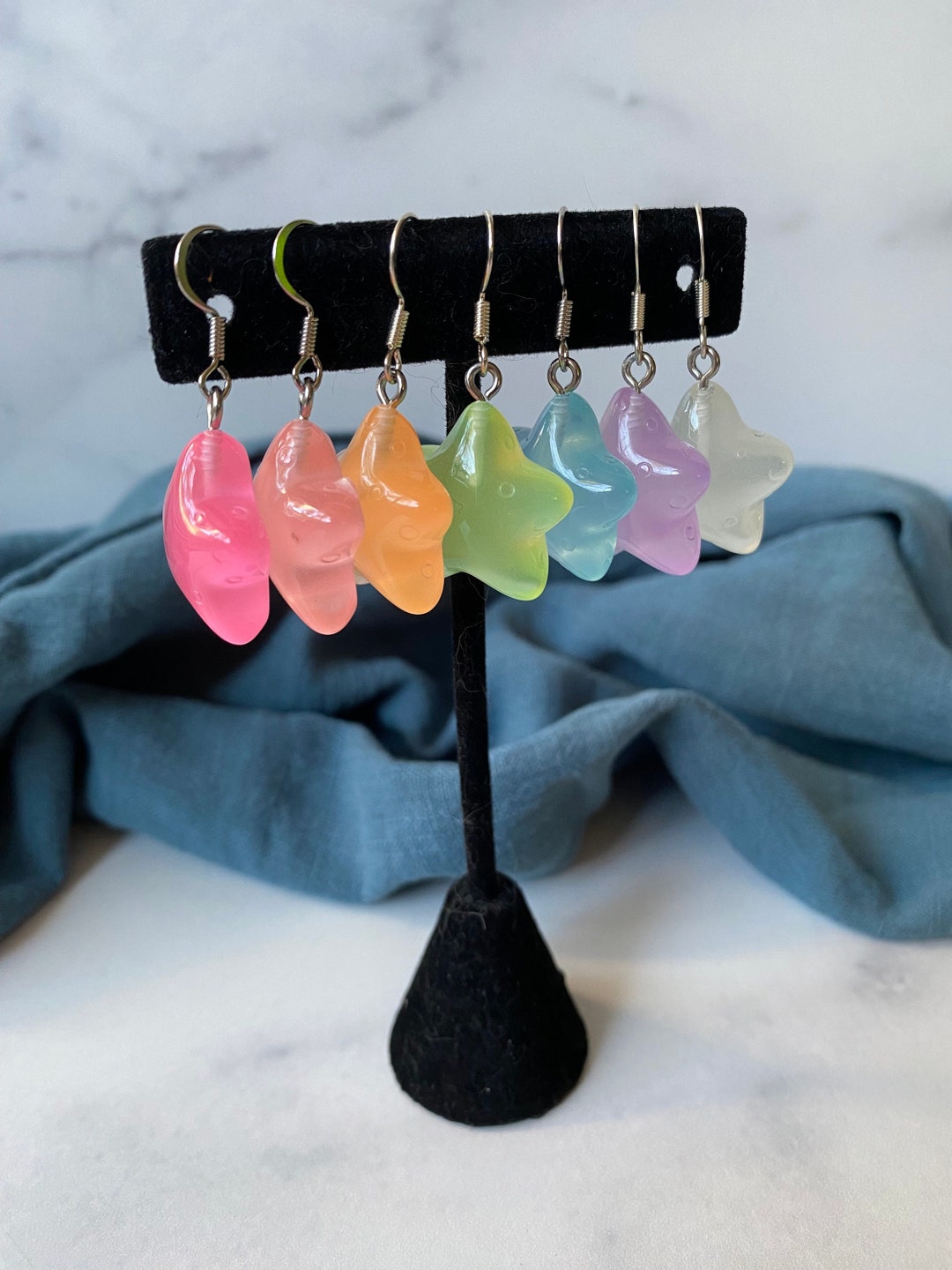 Glow in the Dark Multicolor Resin Star Dangle Earrings - Etsy