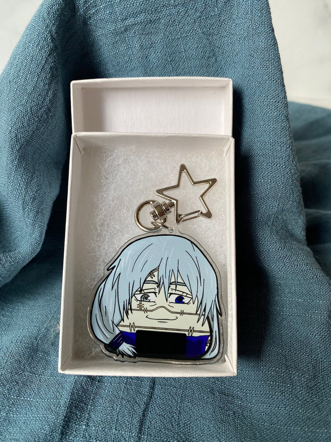 JJK Anime Silver Hair Villain Onigiri Acrylic With Resin Keychain - Etsy