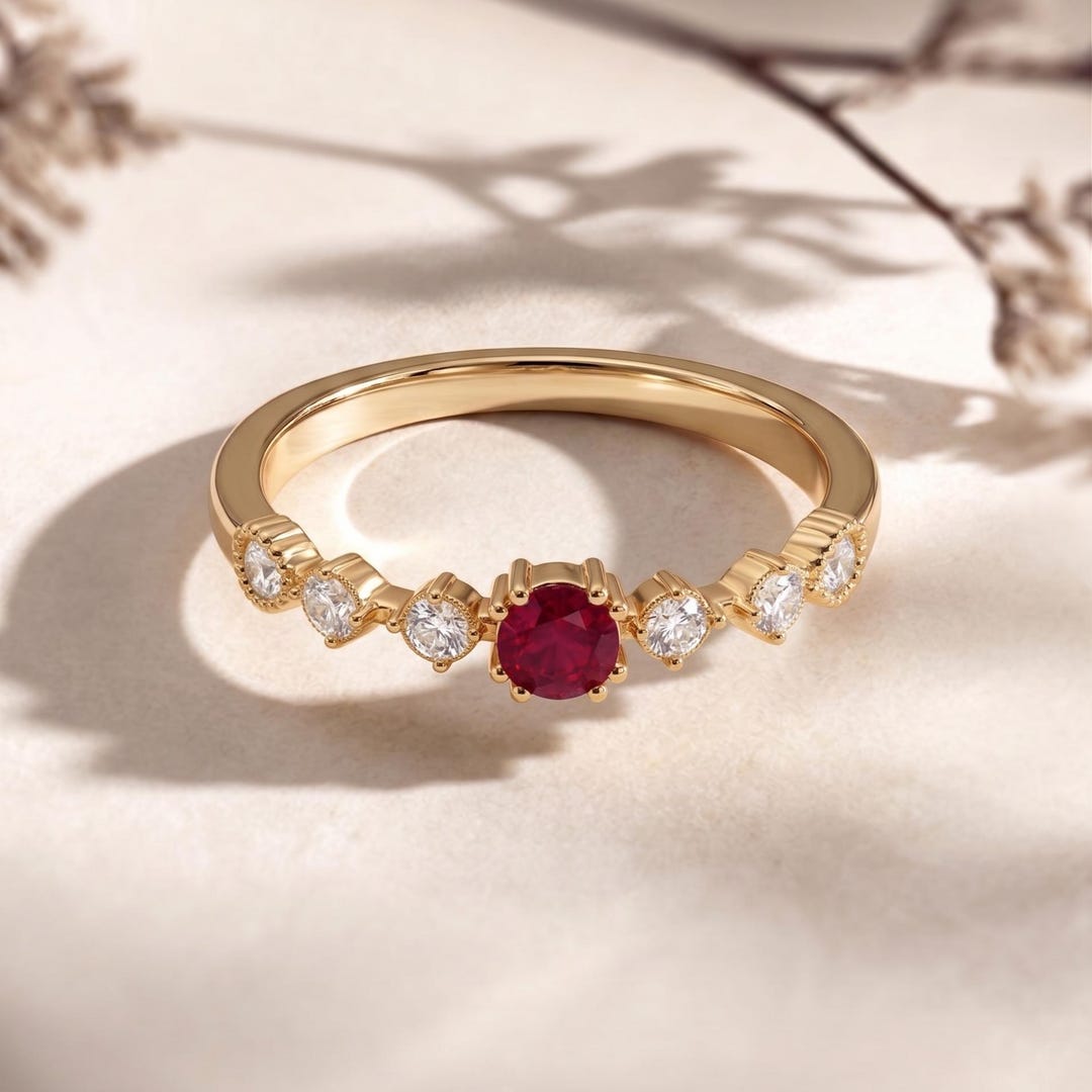 Ruby & Cubic Zirconia Ring, Minimalist Red Ruby Gemstone Jewelry, Gift ...
