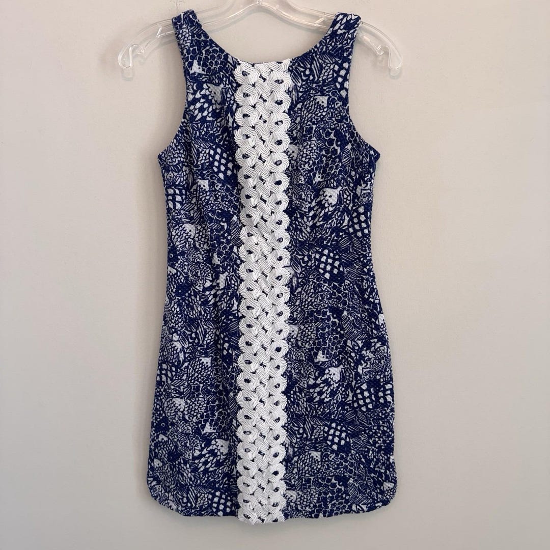 Lilly Pulitzer Target Satin Shift Dress 2 Nosie Posey Navy White Lace ...