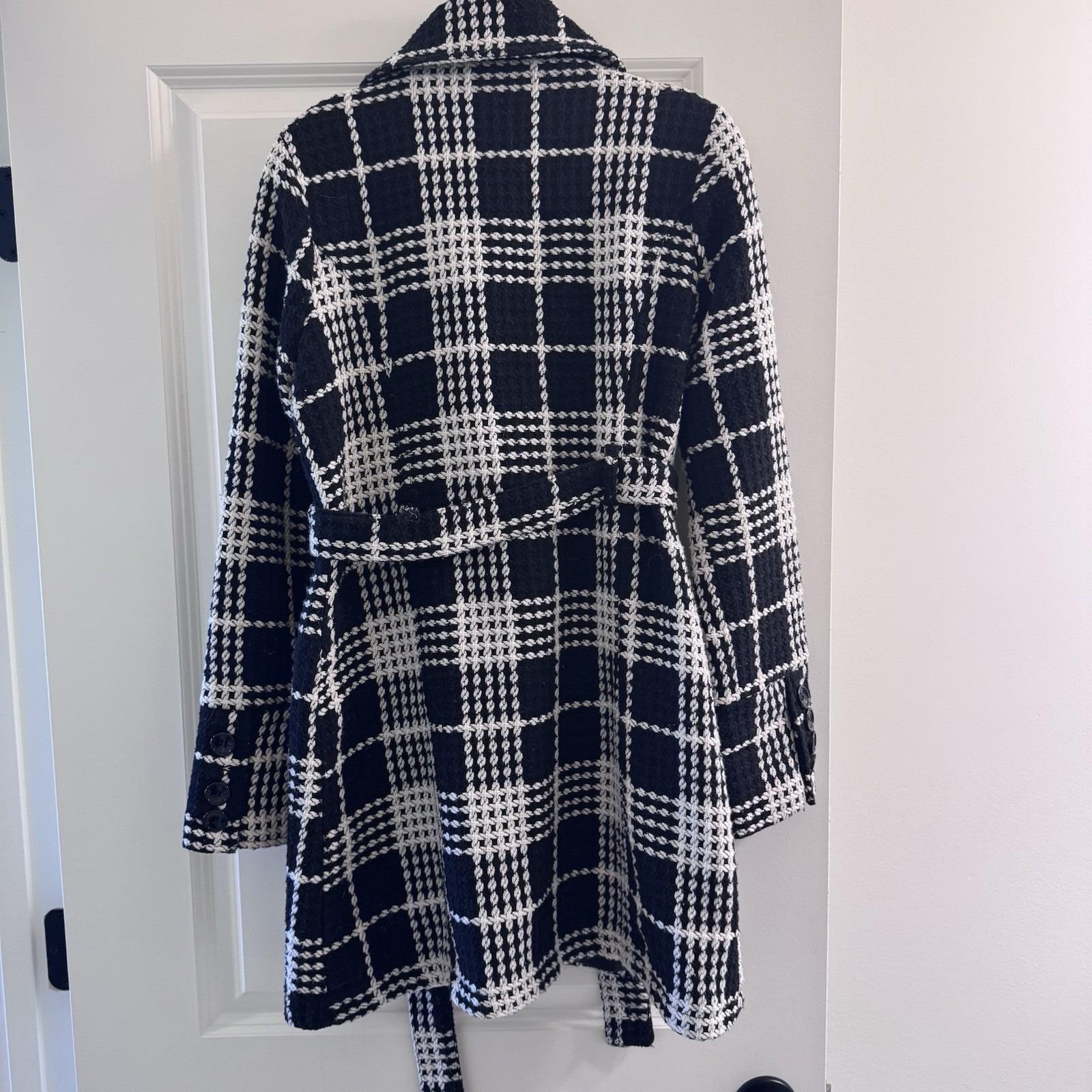 Y2K Body Central Plaid Wool Blend Coat Jacket L Black White Belted ...