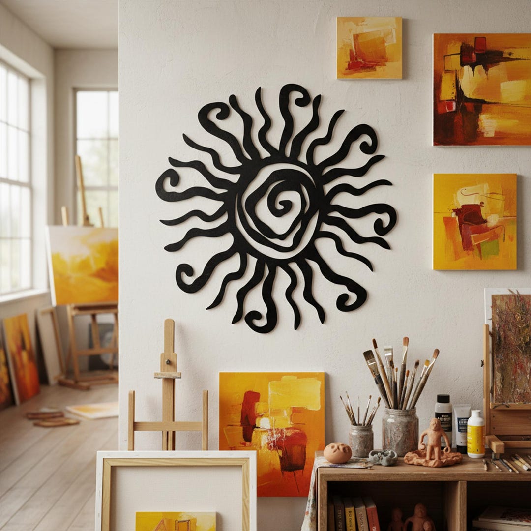 Whimsical Swirl Sun Metal Wall Decor, Spiral Sun Wall Art, Unique Metal ...