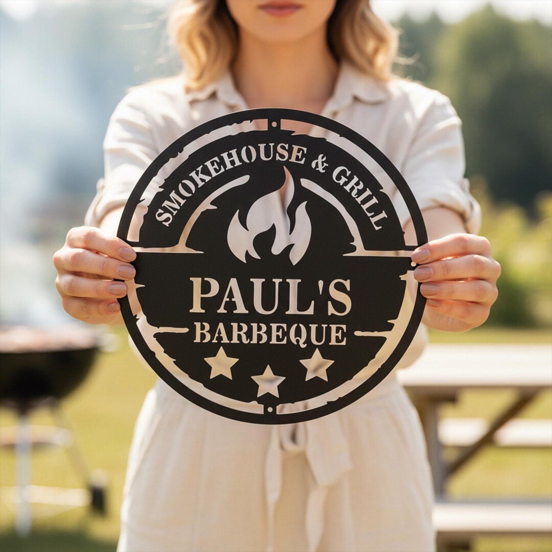Custom Barbecue Smokehouse & Grill Metal Sign, BBQ Grill Metal Decor ...