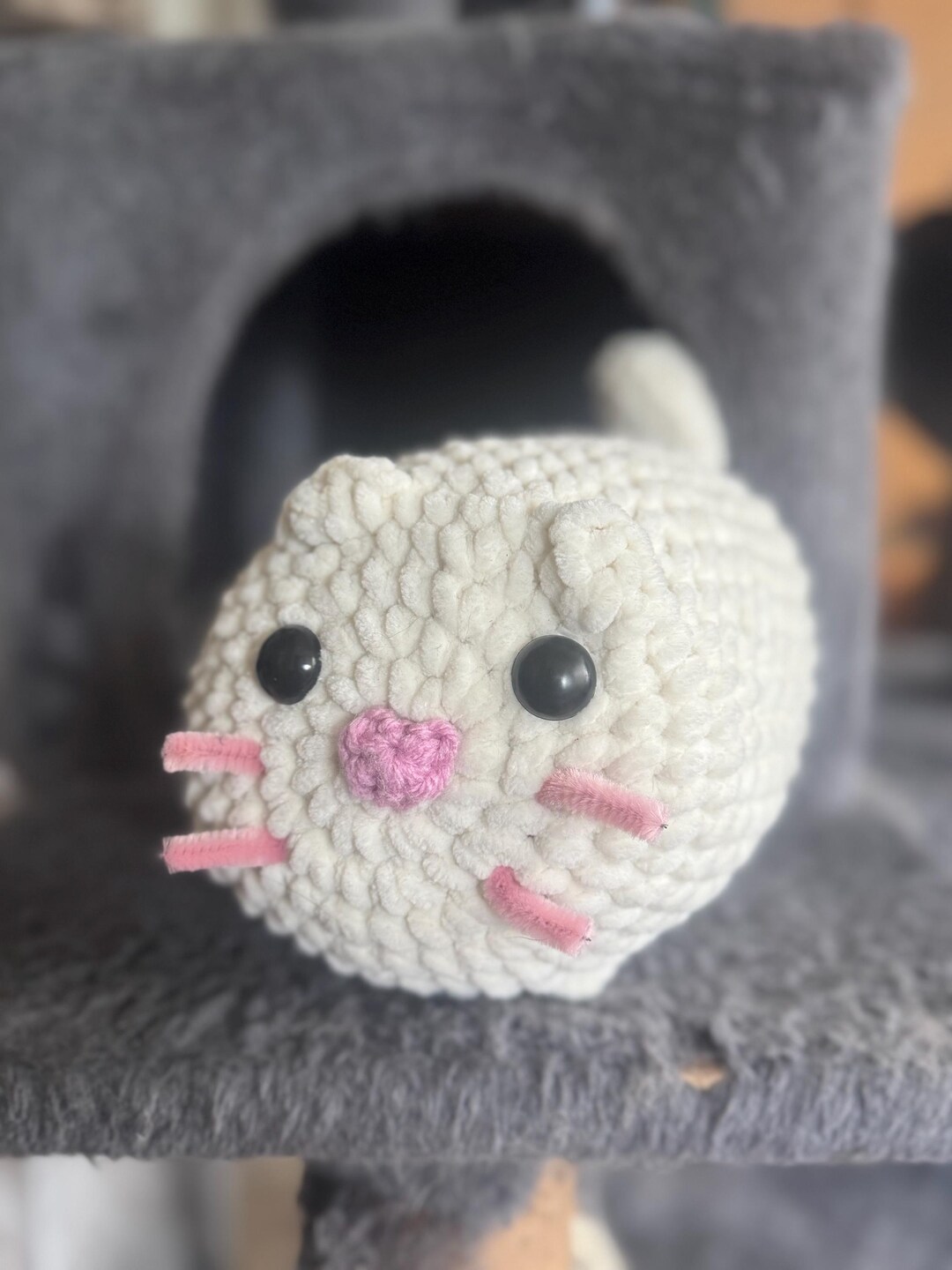 White Crochet Loaf Cat Amigurumi Plushie Cute Gift Soft Squishy With 3D ...
