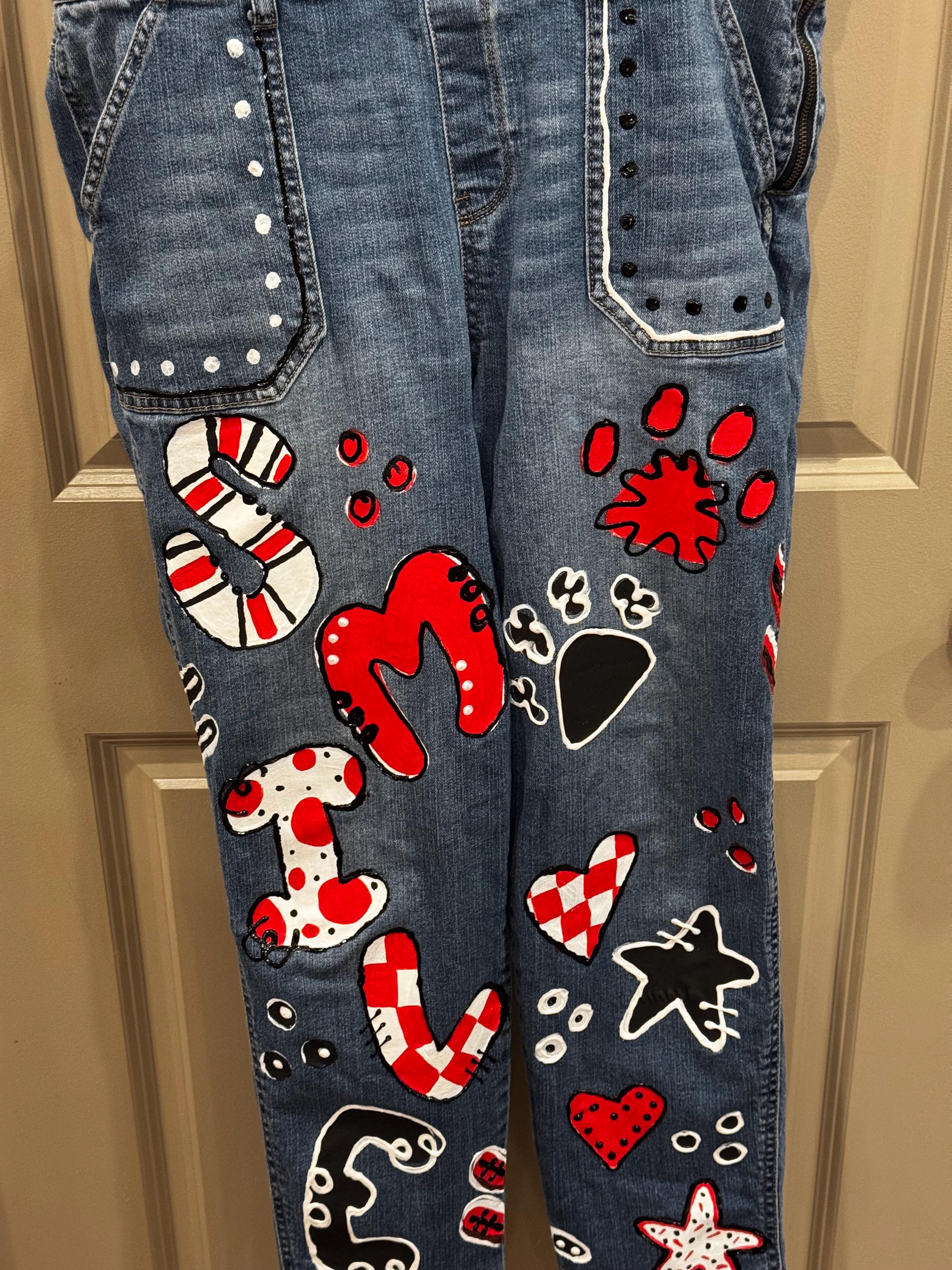 Hand Painted, Jean Overalls, School Spirit, Teacher, Team Spirit, Mom ...