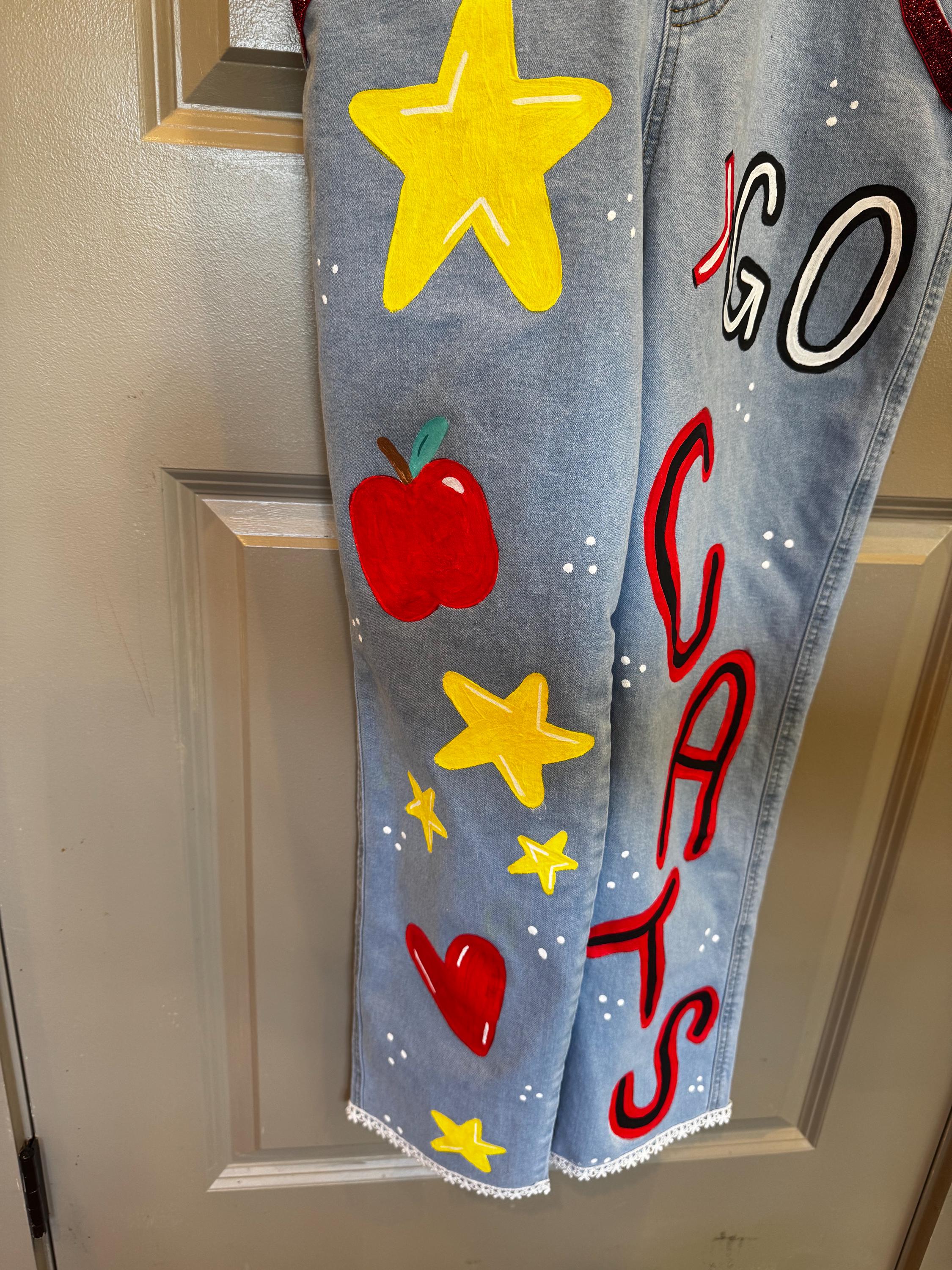 Hand Painted, Jean Overalls, School Spirit, Teacher, Team Spirit, Mom ...