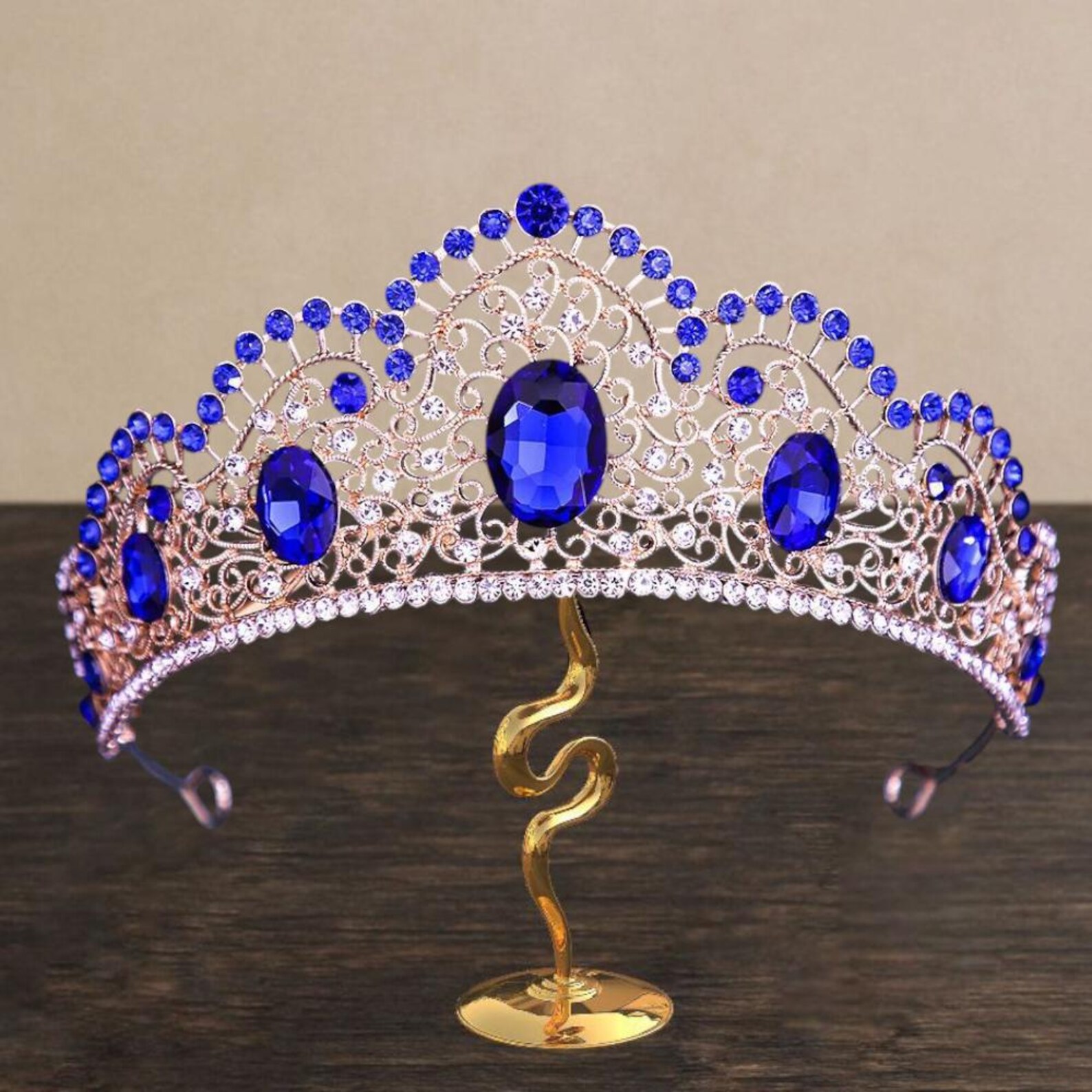 Handmade Bridal Blue Gemstone Queen Tiara – Luxury Headpiece - Etsy