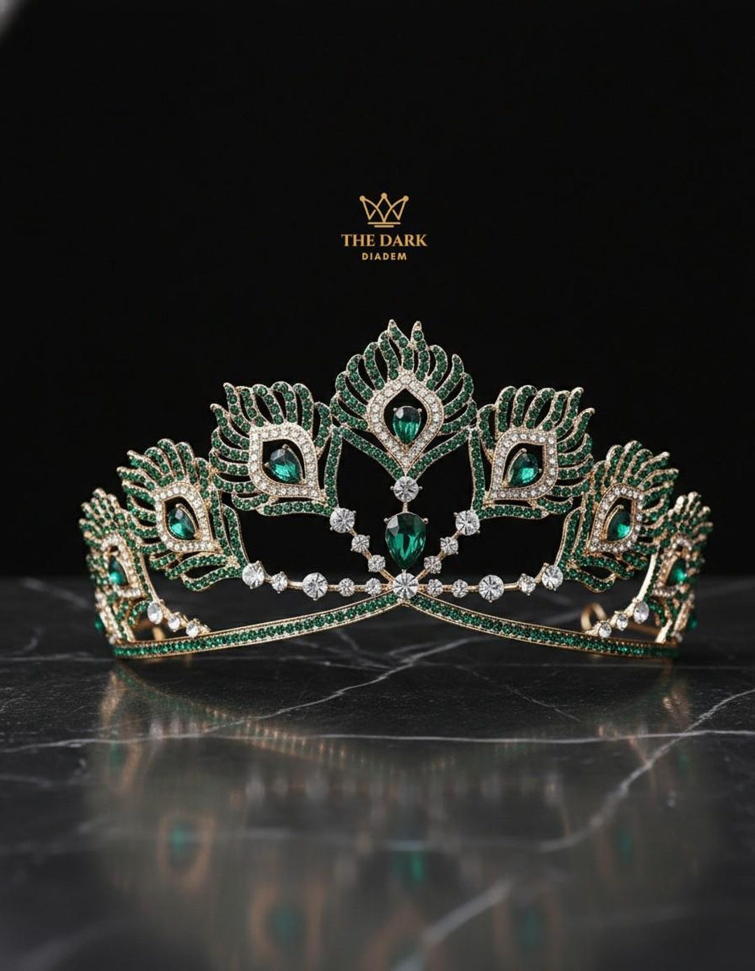 Emerald Green Crystal Gold Crown | Peacock Bridal Tiara - Etsy