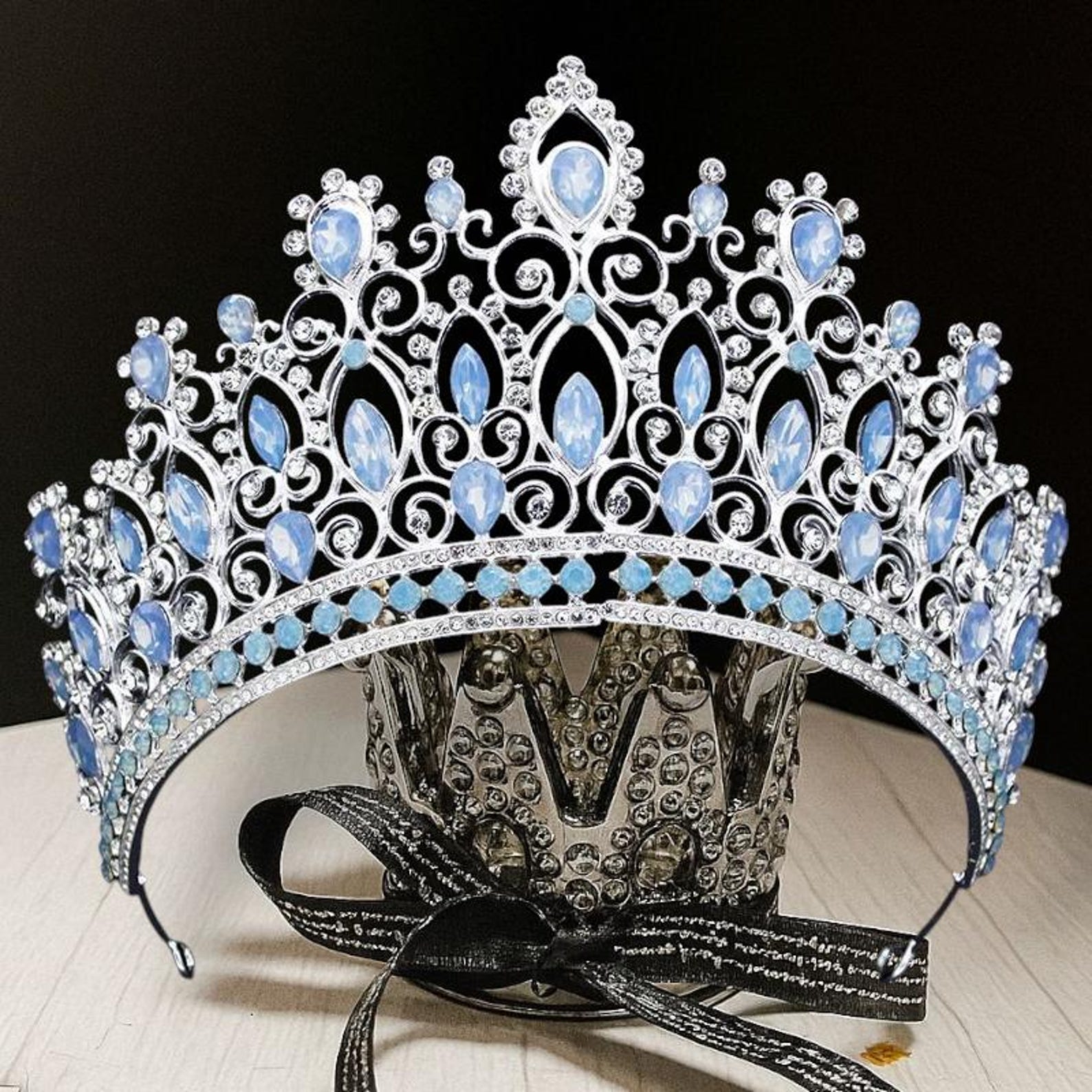 Blue Crystal Tiara: Silver Princess Crown, Fairytale Wedding Hair - Etsy