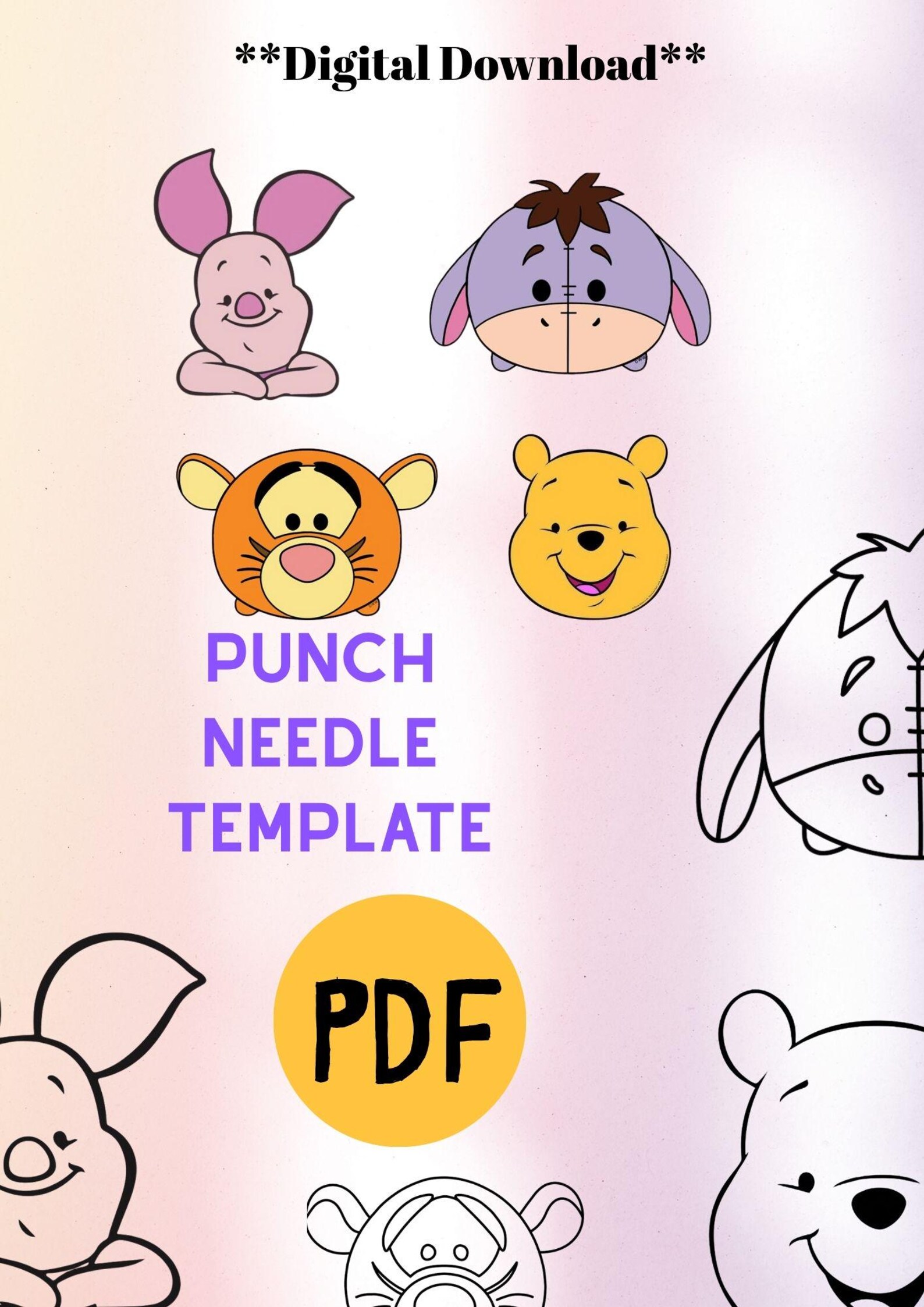 Cartoon Characters Coaster Punch Needle Template, Mug Rug, Punch Needle ...