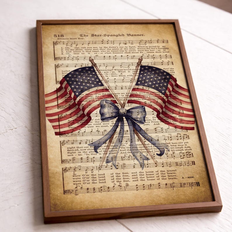 Vintage Star Spangled Banner Wall Art, Patriotic Sheet Music Poster ...