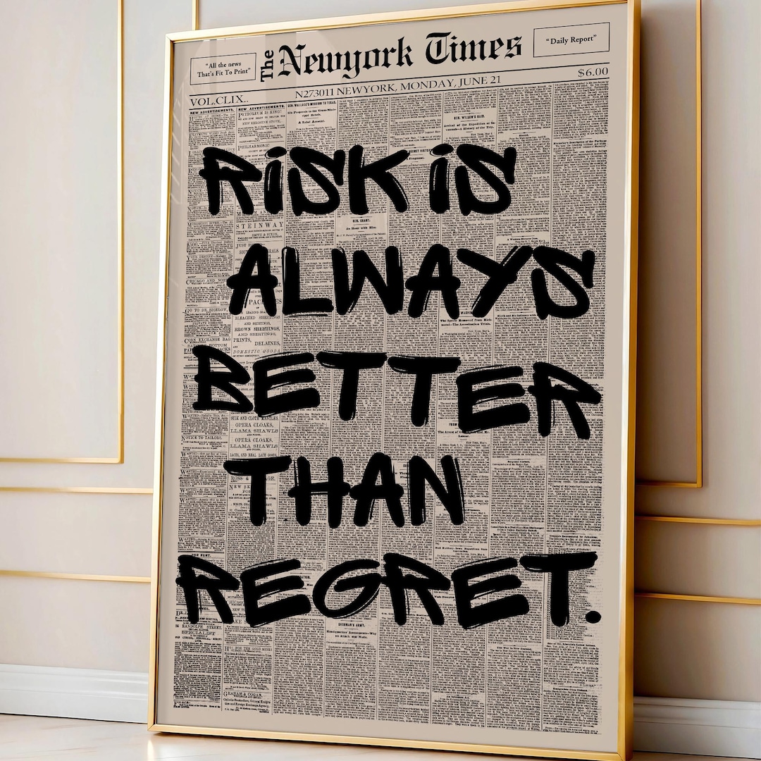 Retro Risk is Always Better Than Regret Poster, Bold Typography Quote ...