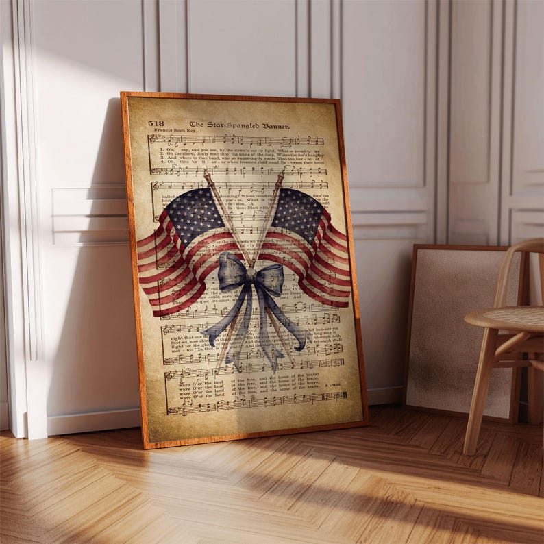 Vintage Star Spangled Banner Wall Art, Patriotic Sheet Music Poster ...