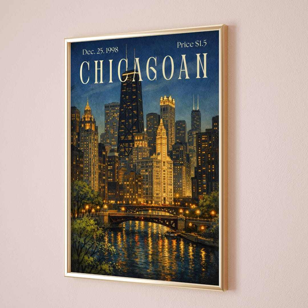 Vintage Chicagoan Poster, Retro Chicago Night Cityscape Prints, Chicago ...