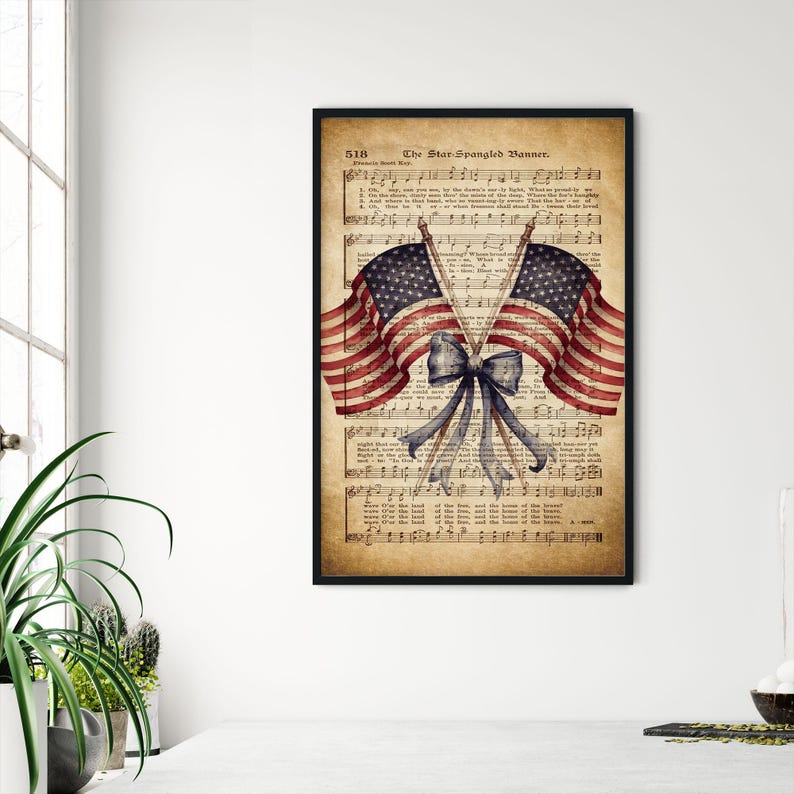 Vintage Star Spangled Banner Wall Art, Patriotic Sheet Music Poster ...