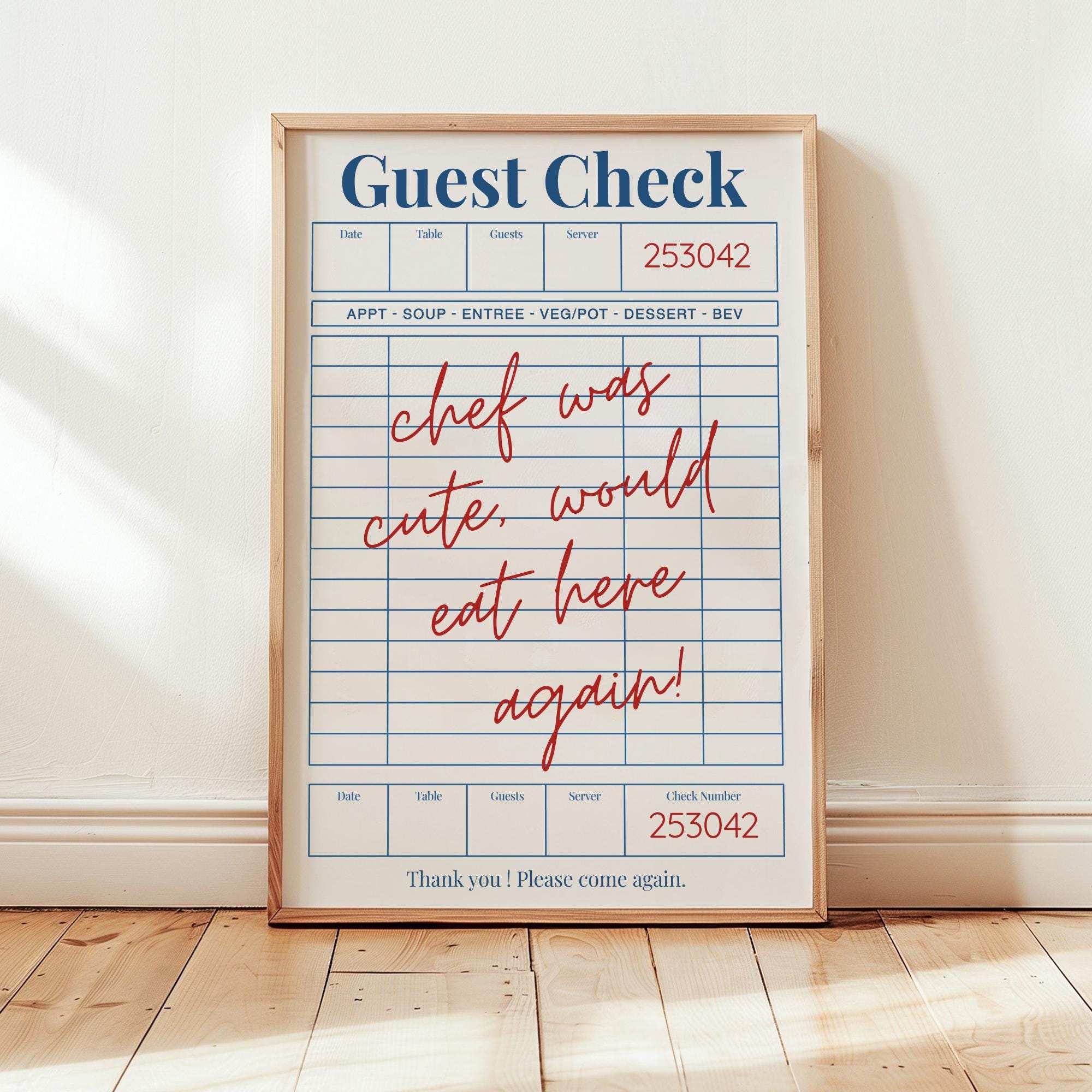 Guest Check Poster, Trendy Chef Was Cute Would Eat Here Again Wall Art ...