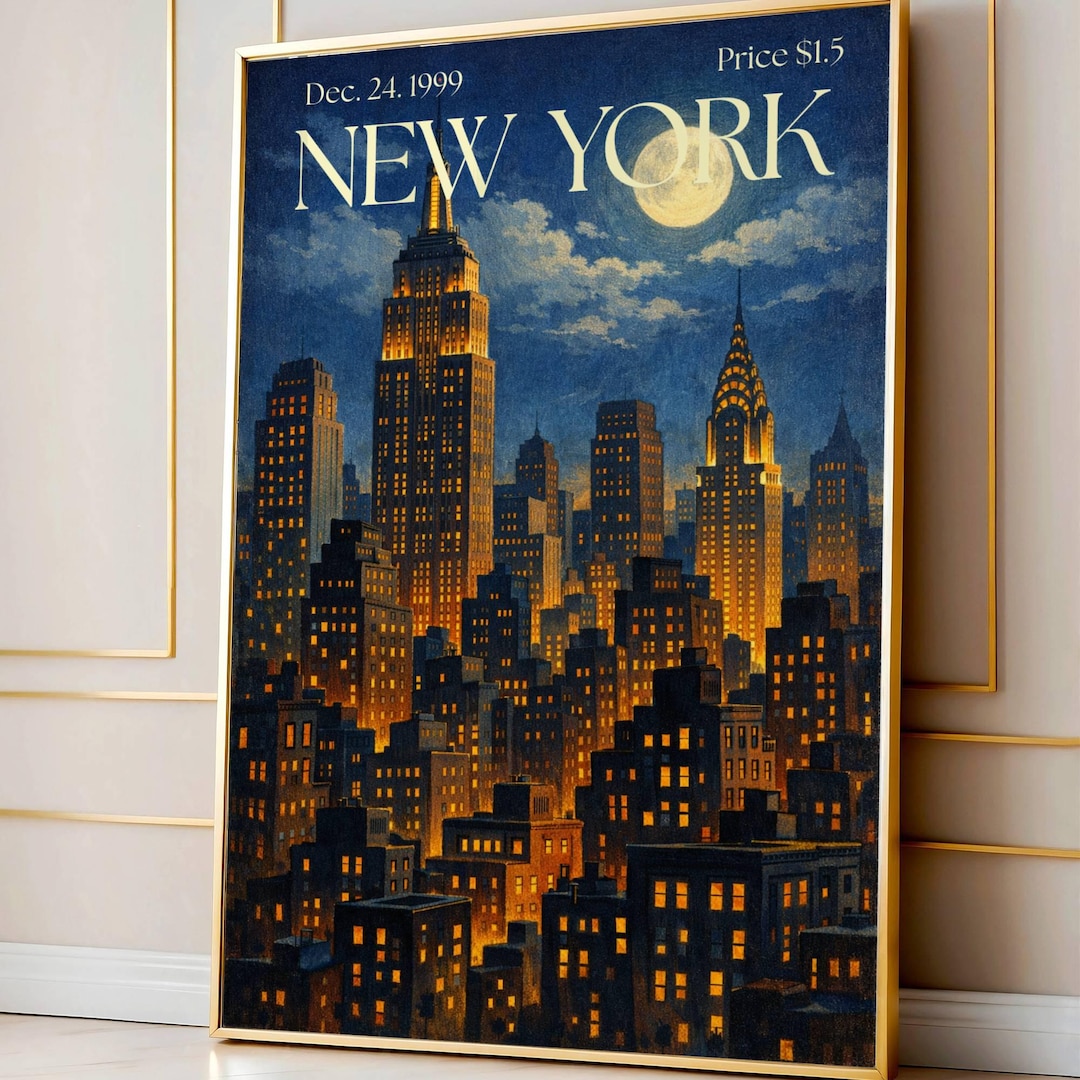 Vintage NYC Night Cityscape Poster, Vintage NYC Skyline Print, New York ...