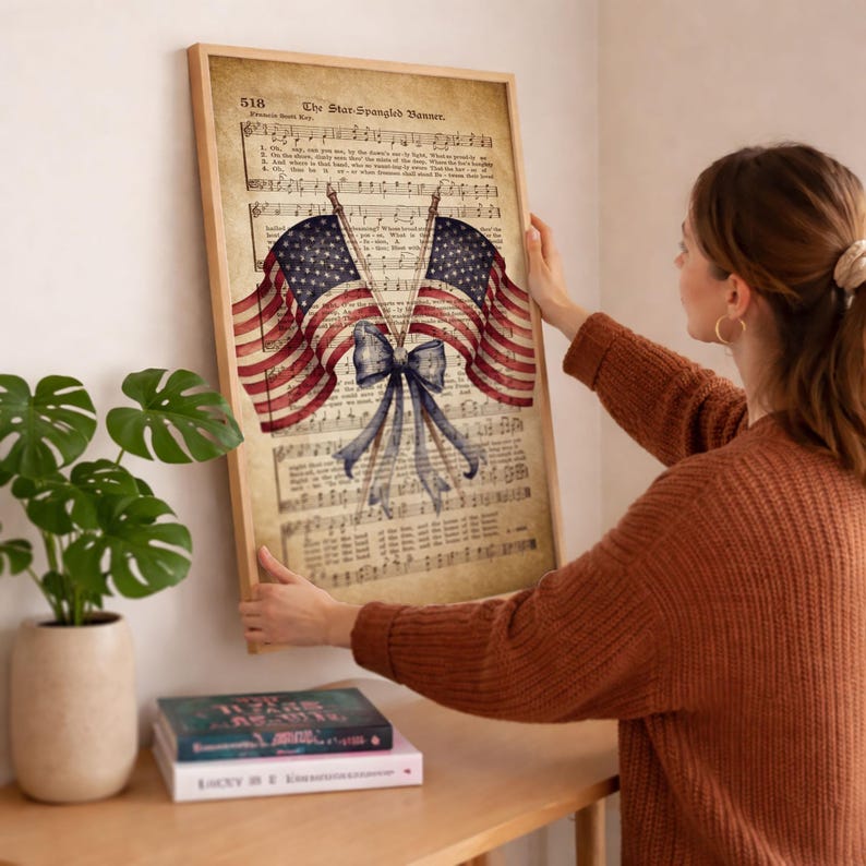 Vintage Star Spangled Banner Wall Art, Patriotic Sheet Music Poster ...