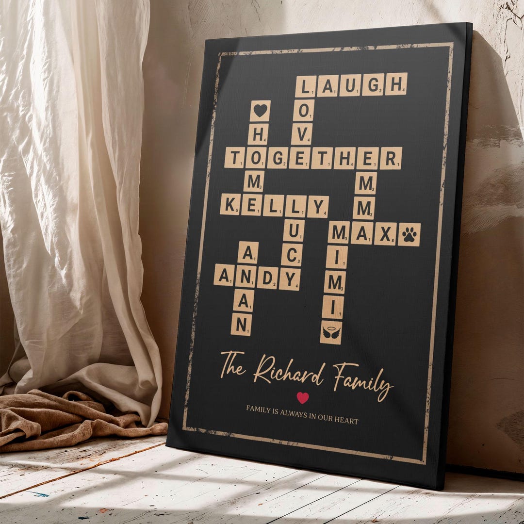 Custom Crossword Family Names Poster/canvas, Personalized Family Name ...