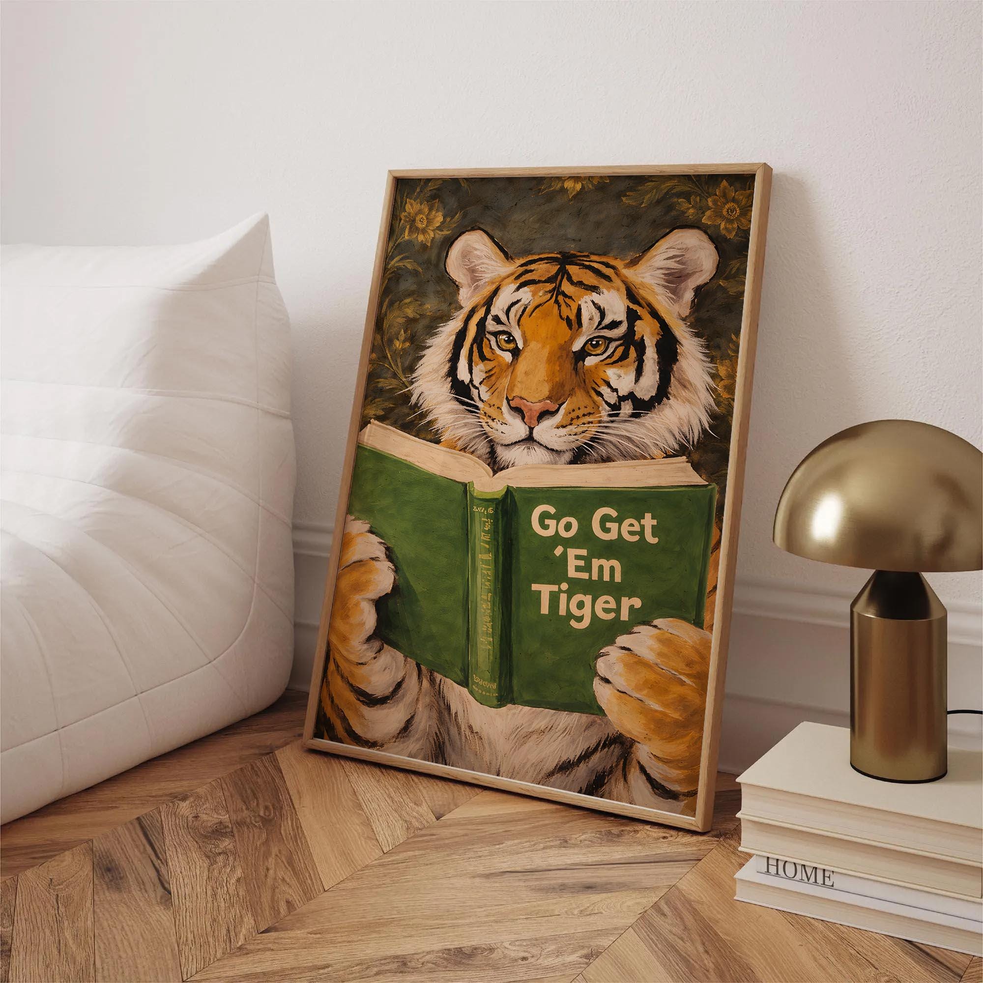 Funny Tiger Reading Wall Art, Motivational Animal Poster, Book Lover ...