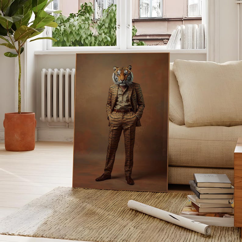 Vintage Tiger in Suit Wall Art, Fashion Animal Portrait Print, Luxury ...