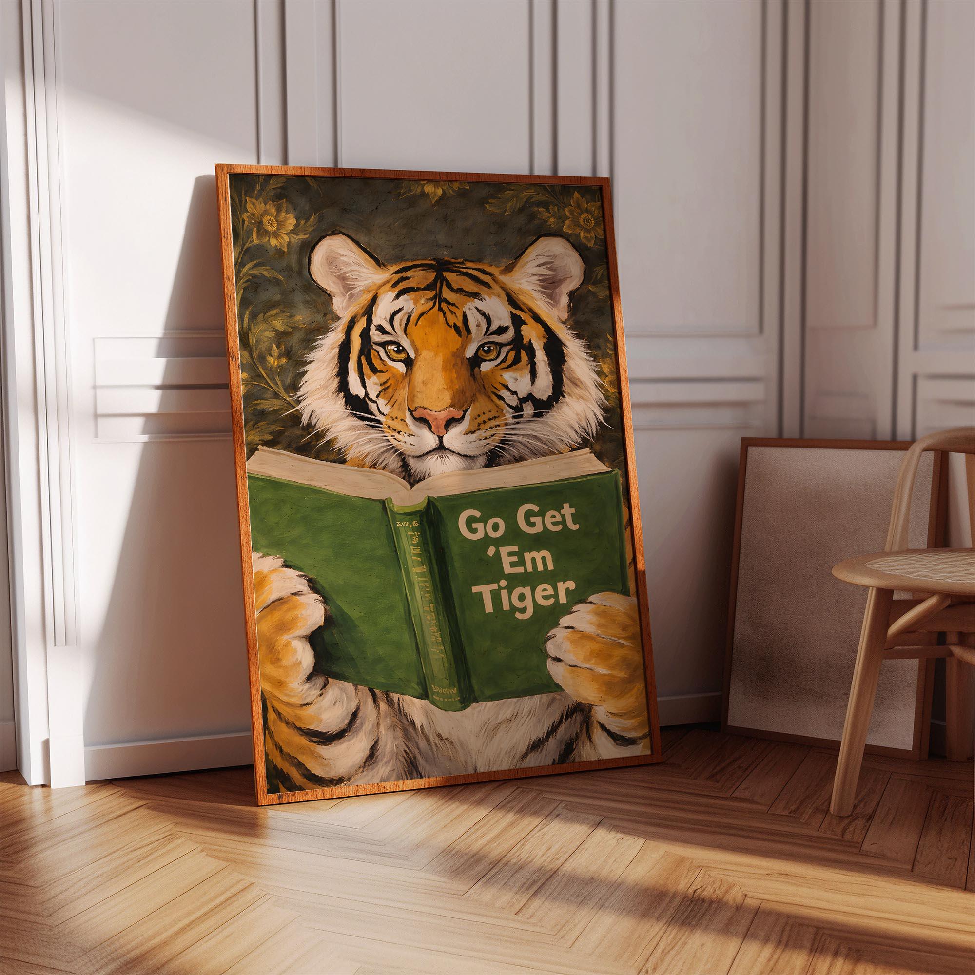 Funny Tiger Reading Wall Art, Motivational Animal Poster, Book Lover ...