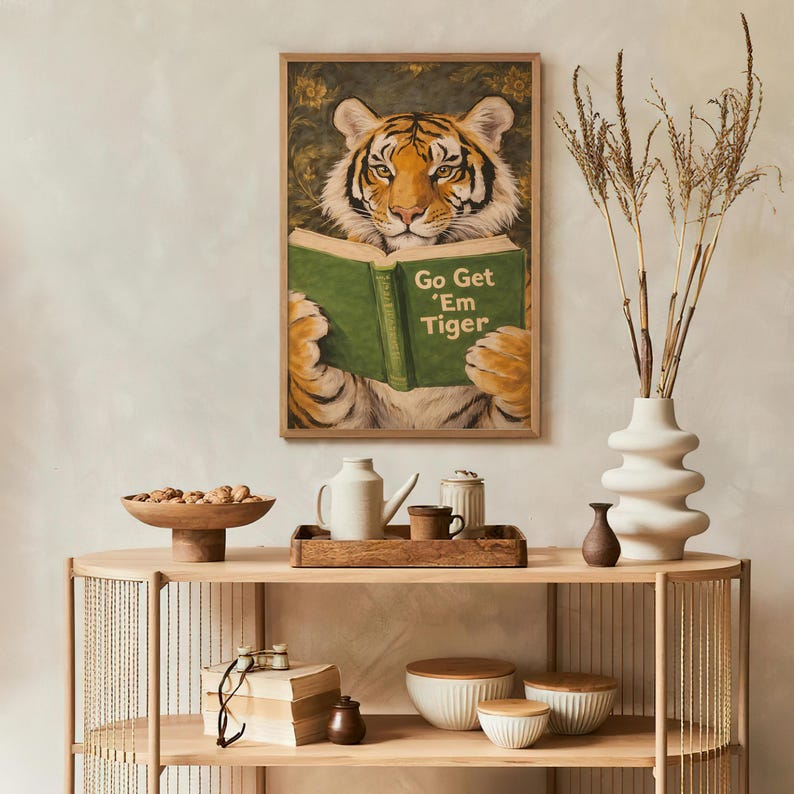 Funny Tiger Reading Wall Art, Motivational Animal Poster, Book Lover ...