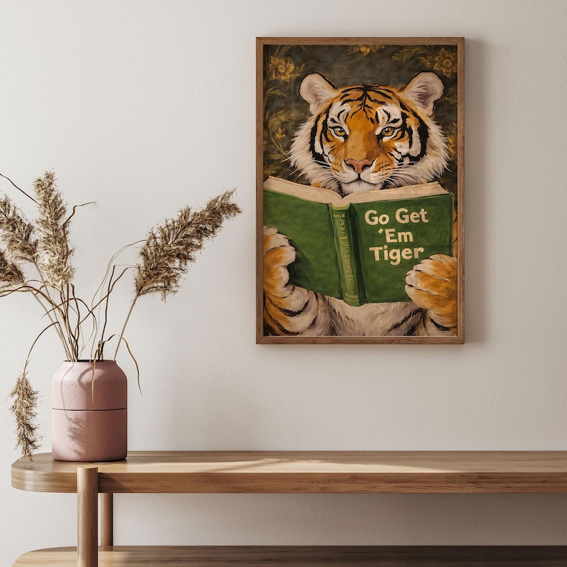 Funny Tiger Reading Wall Art, Motivational Animal Poster, Book Lover ...