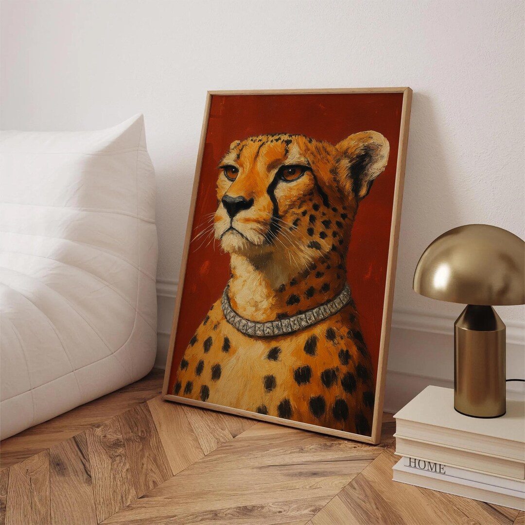 Regal Cheetah Portrait Painting Poster, Modern Home Decor, Maximalist ...