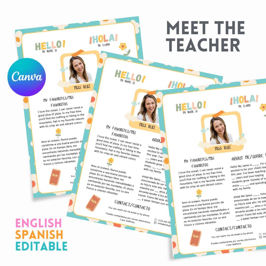 Bilingual Meet the Teacher Template | Editable Canva Printable ...