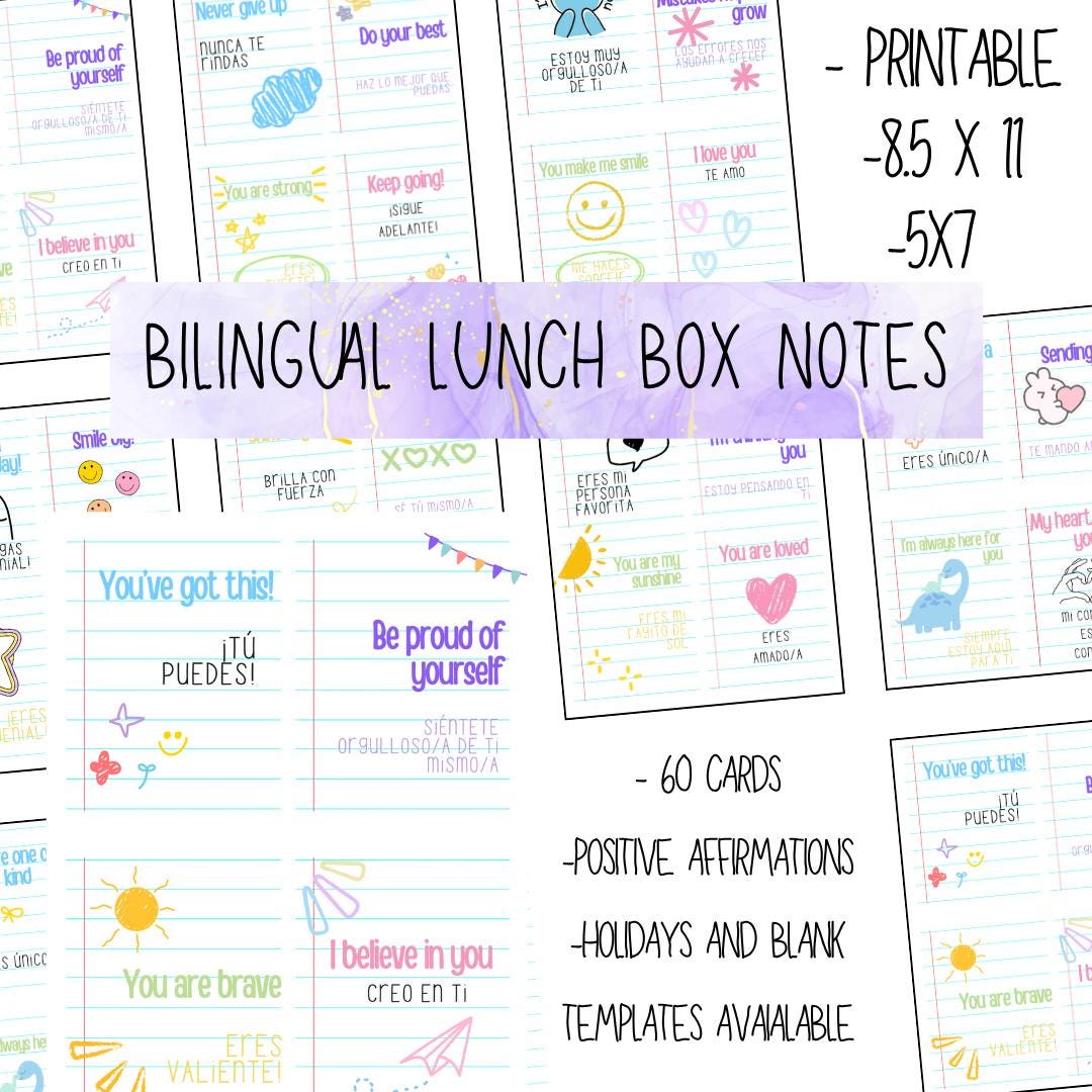 Bilingual Lunch Box Notes: Spanish & English Affirmation Cards (PDF ...