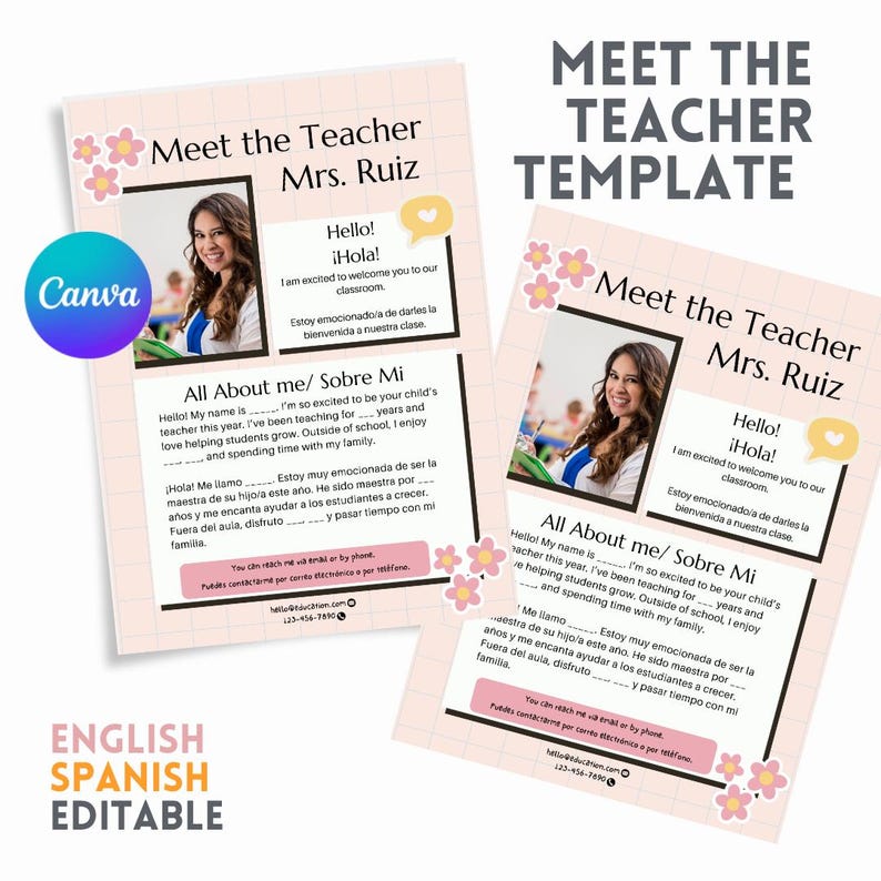 Bilingual Meet the Teacher Template | Editable Canva Printable ...