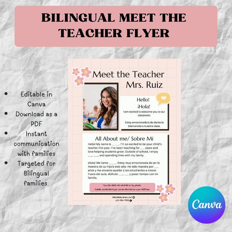 Bilingual Meet the Teacher Template | Editable Canva Printable ...