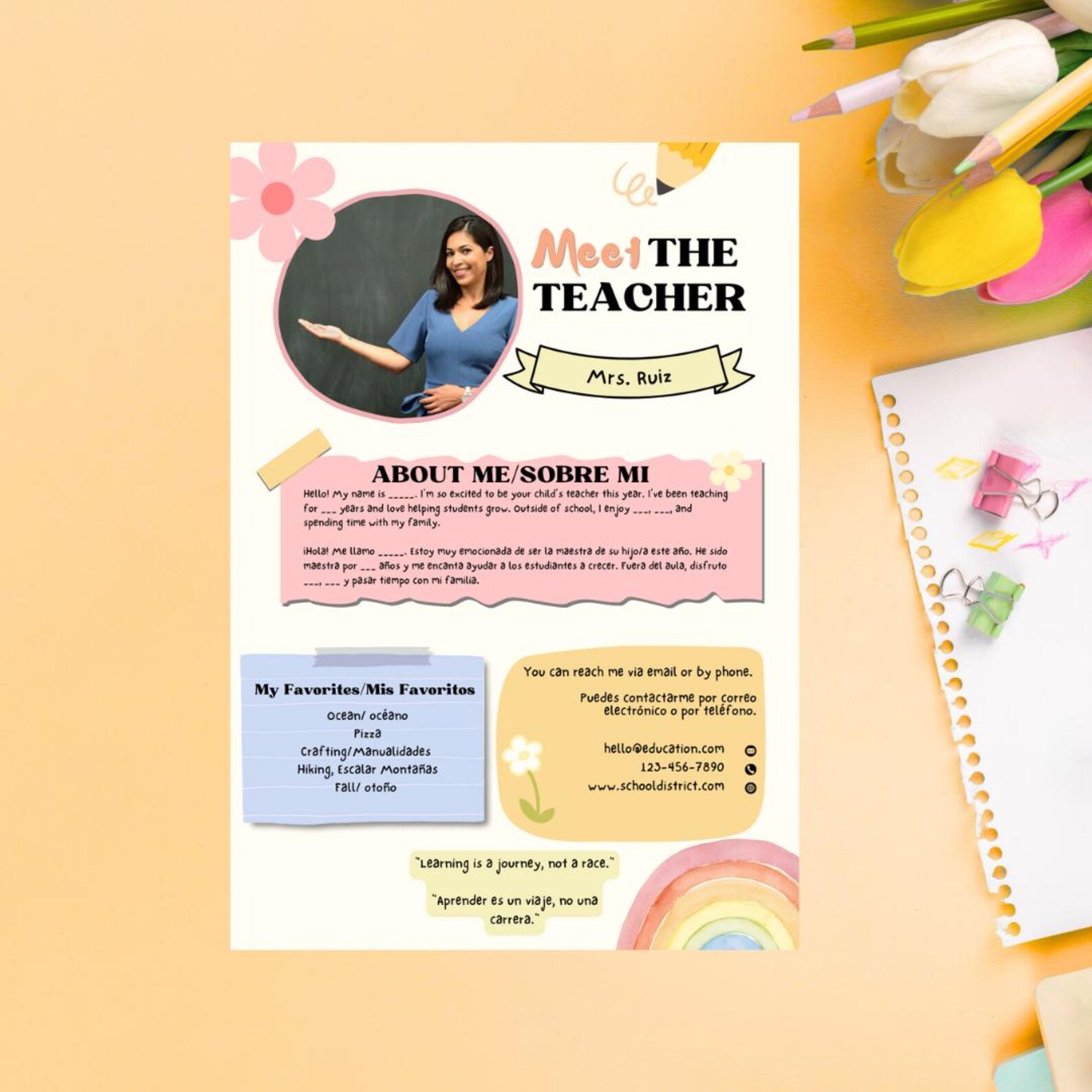 Bilingual Meet the Teacher Template | Editable Canva Printable ...