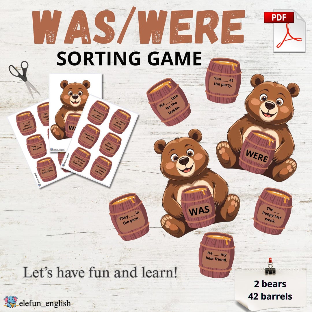 Was / Were Sorting Game | Past Simple Grammar Activity | ESL Printable ...