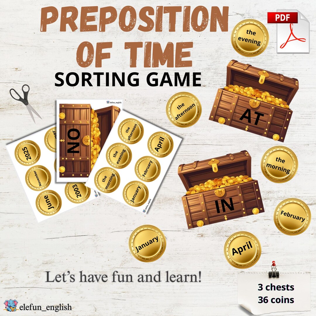Prepositions of Time Sorting Game | in on at Grammar Activity | ESL ...
