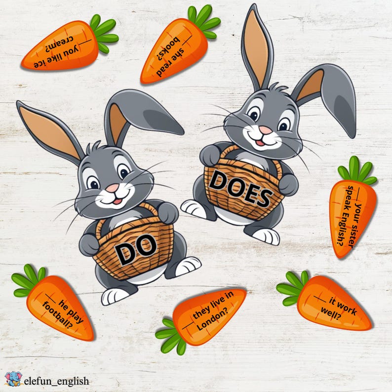 Do Vs Does Grammar Game | ESL Sentence Sorting With Carrots & Bunnies ...