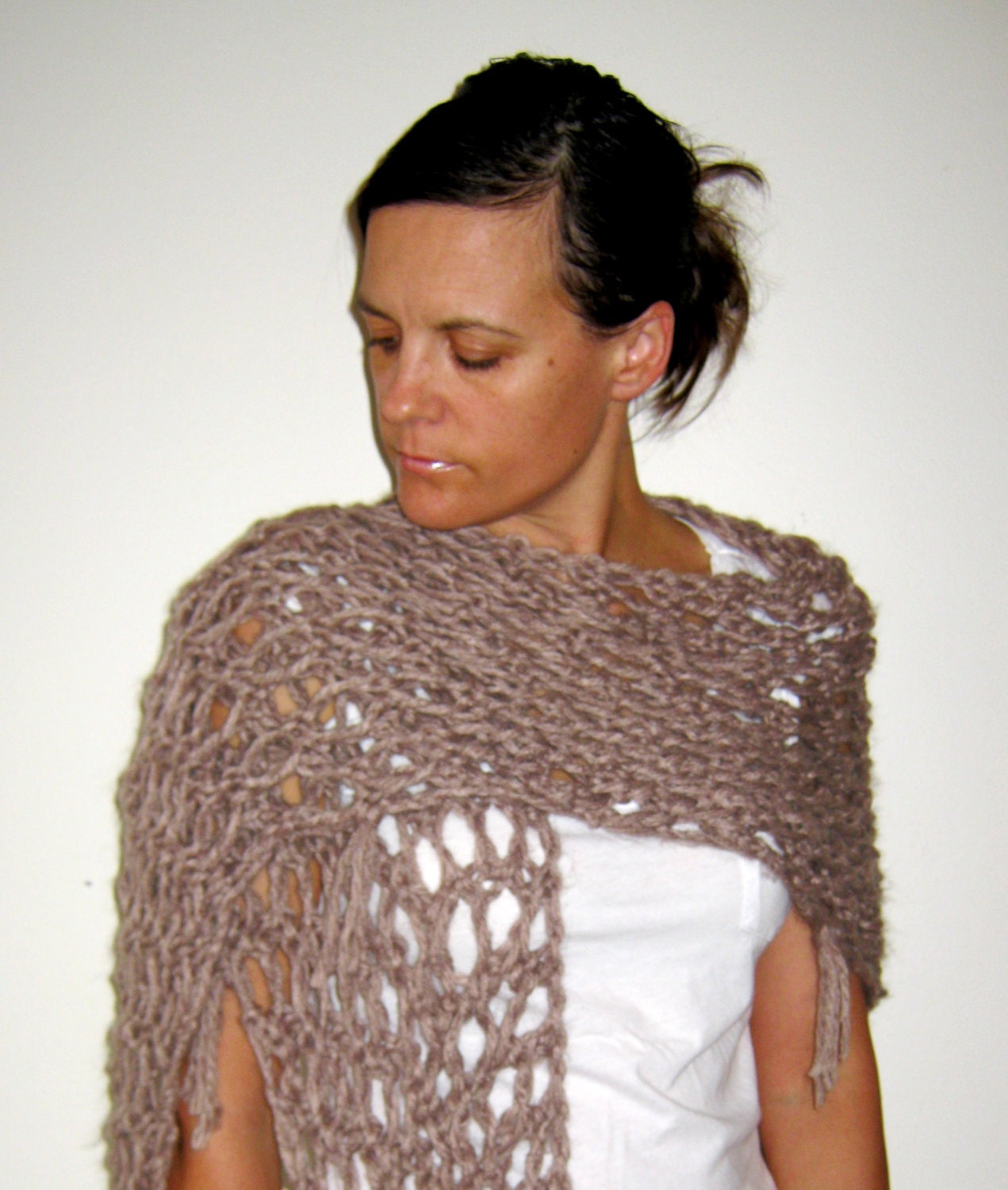 Oatmeal Biege Hand Knitted Womens Scarf Shawl - Etsy