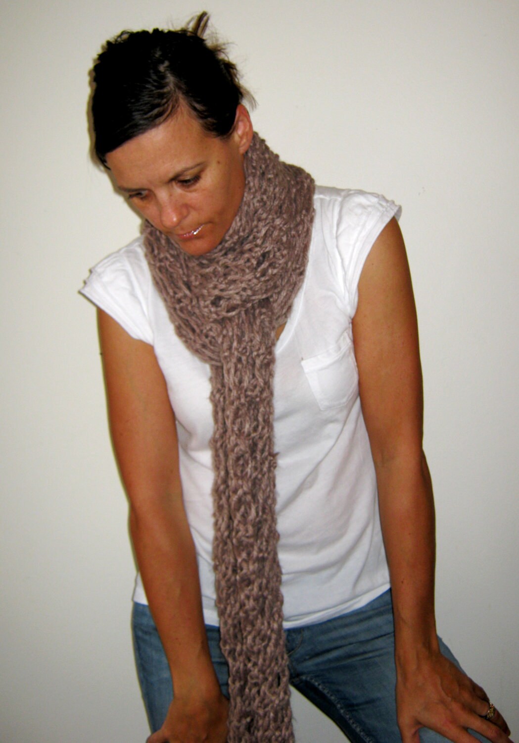 Oatmeal Biege Hand Knitted Womens Scarf Shawl - Etsy