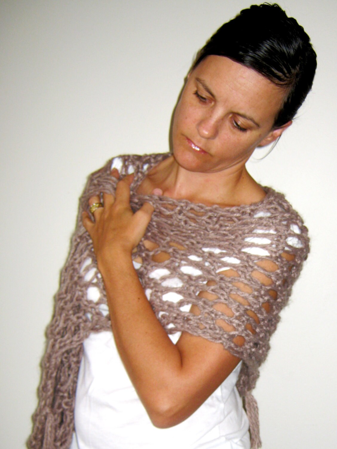 Oatmeal Biege Hand Knitted Womens Scarf Shawl - Etsy