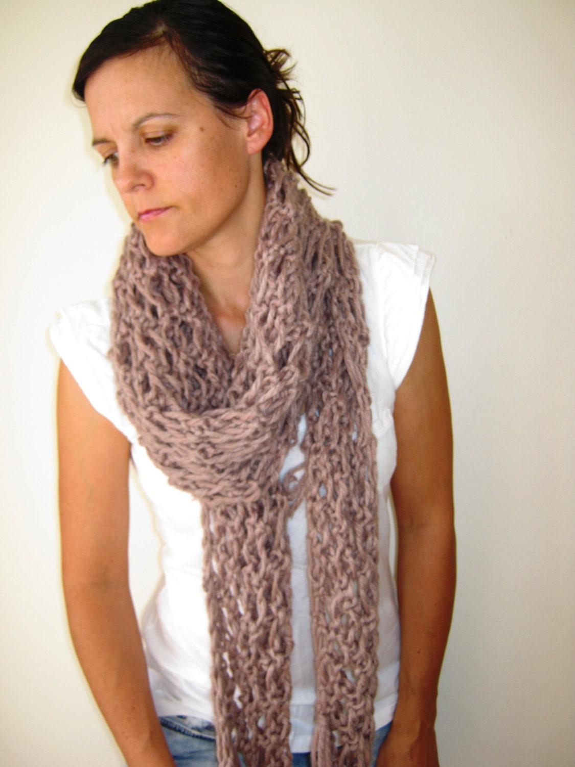 Oatmeal Biege Hand Knitted Womens Scarf Shawl - Etsy