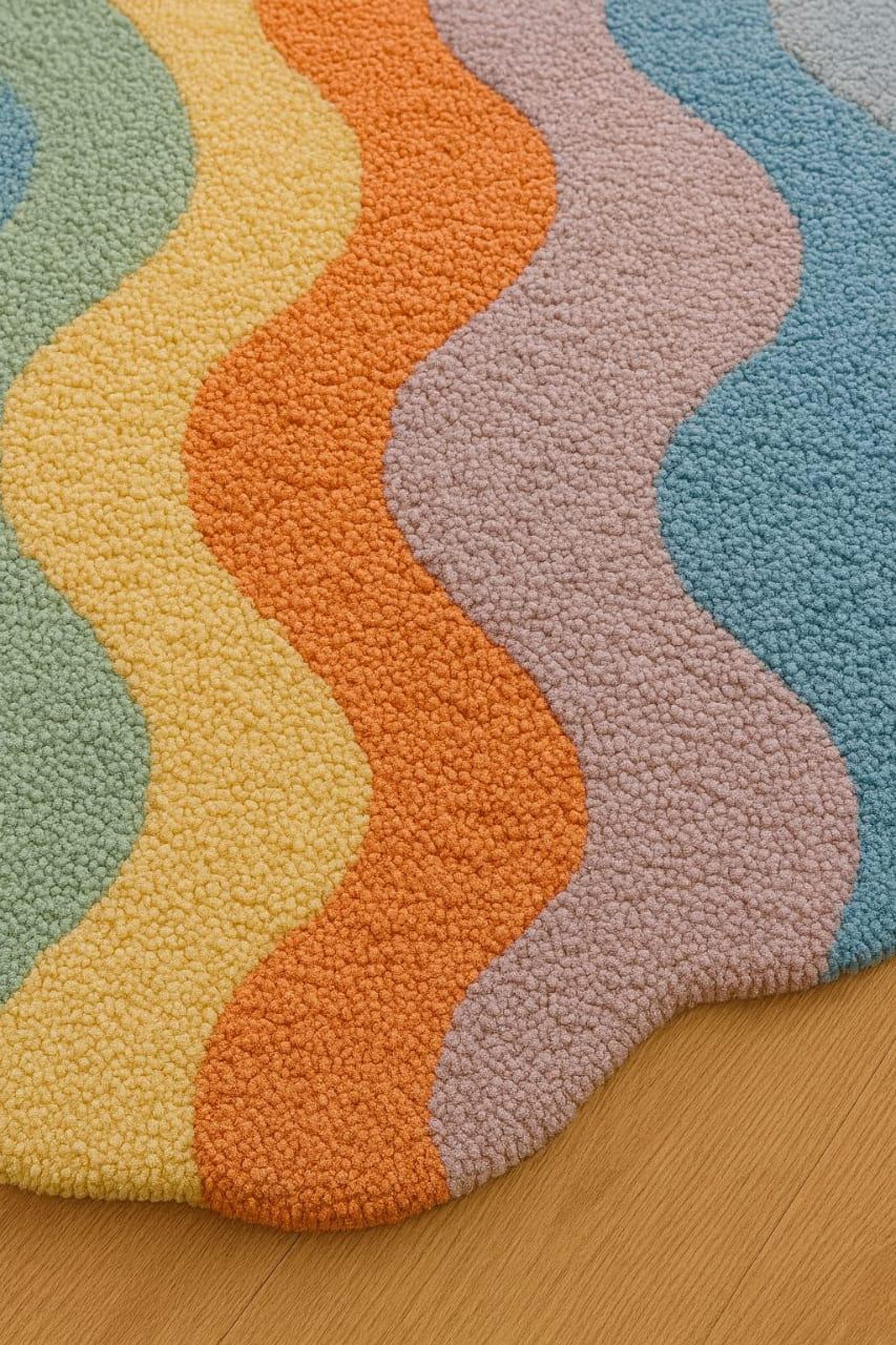 Hand-tufted Wavy Pastel Rug – Scalloped Edge Rainbow Stripe Carpet for ...