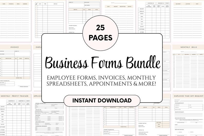 Business Forms Bundle Templates Printable Invoice Templates Financial ...