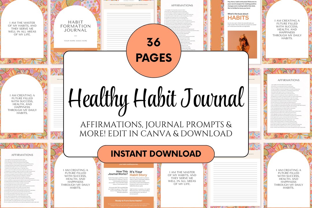 Habit Tracker Journal: Printable Affirmations Template (canva Editable ...