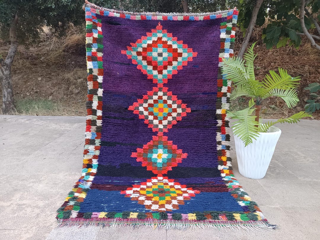 Handwoven Bohemian Runner Rug, Geometric Moroccan Rug, Authentic Berber ...