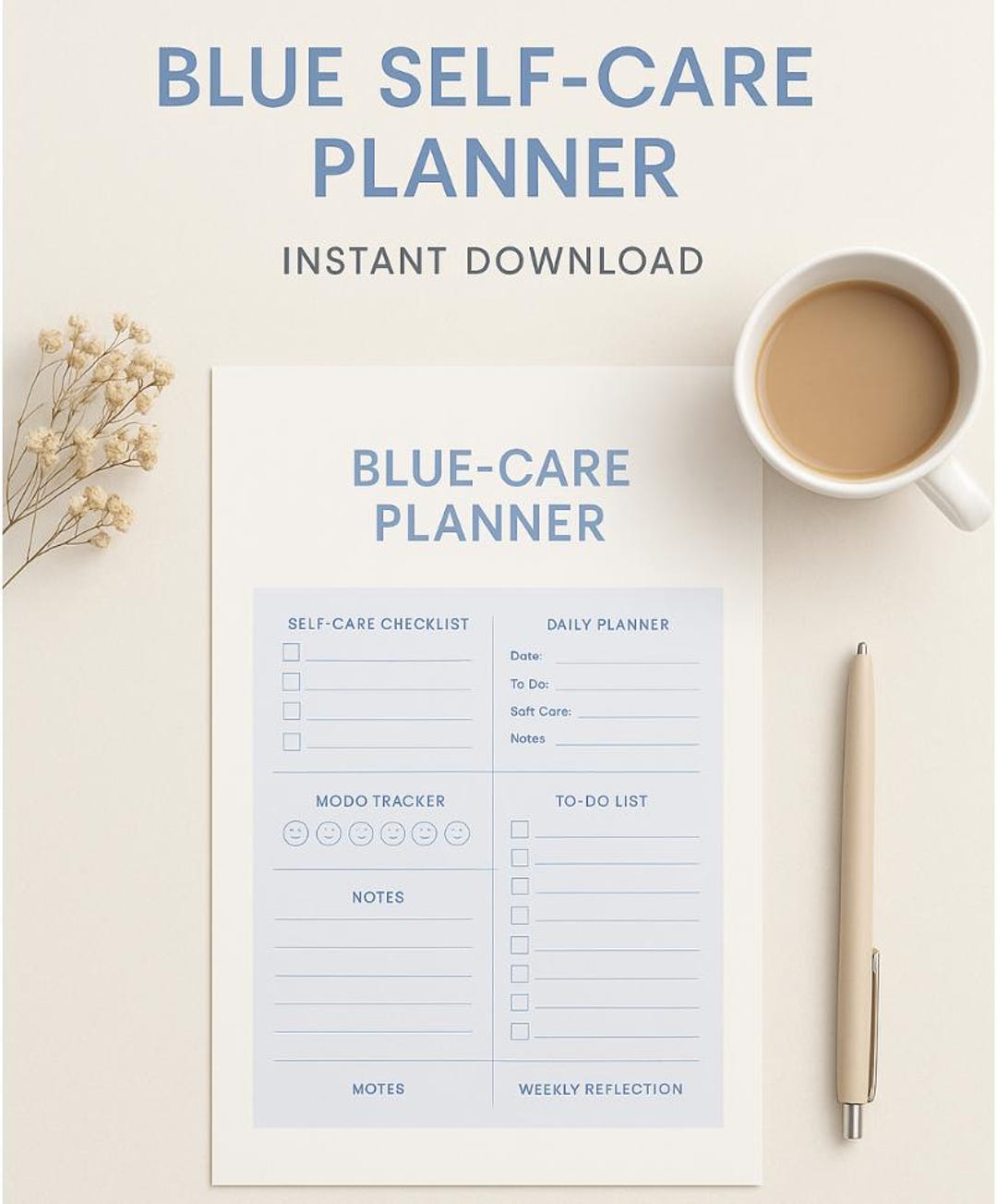 Blue Self-care Planner Printable | Wellness Journal (PDF) - Etsy