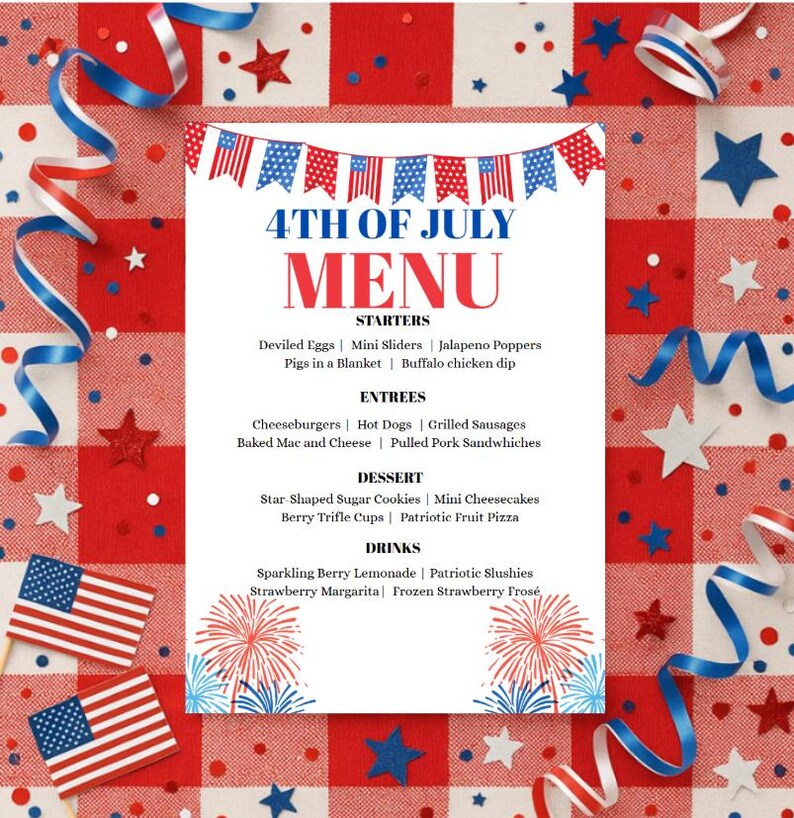 Editable July 4th Menu Template, Patriotic Independence Day Menu Sign ...